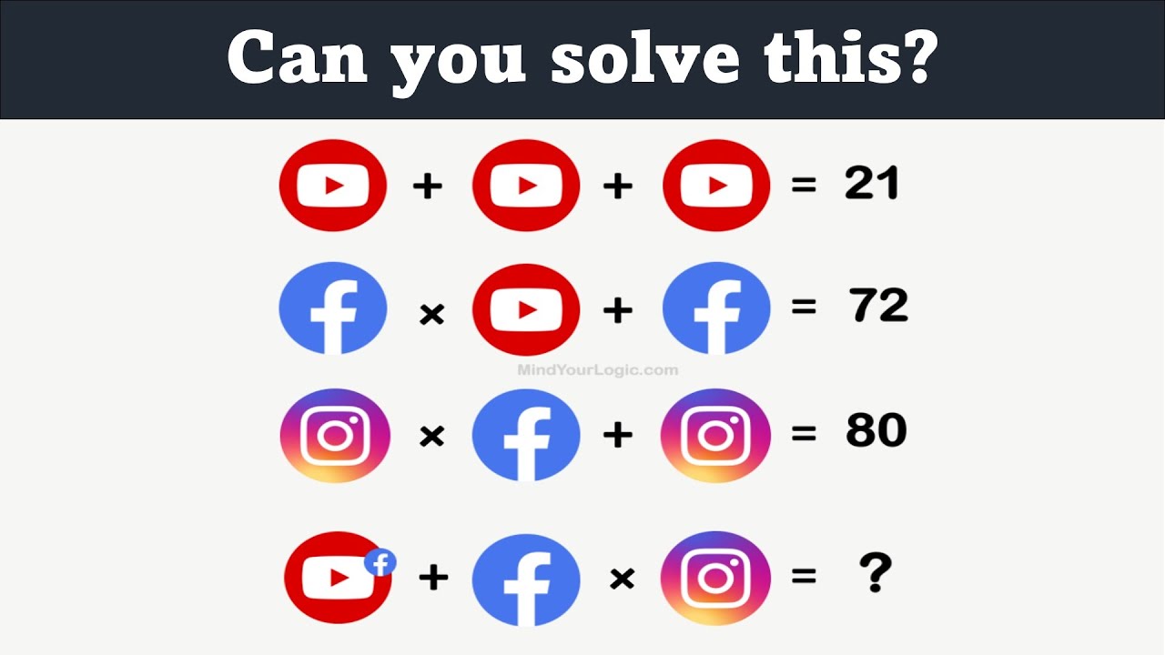 Facebook YouTube Instagram Puzzle | MYL puzzle | Math equation puzzle ...