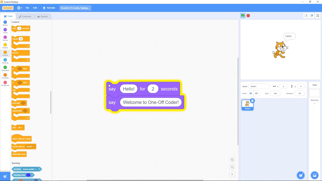 Scratch 3.1: Looks, Saying something - YouTube