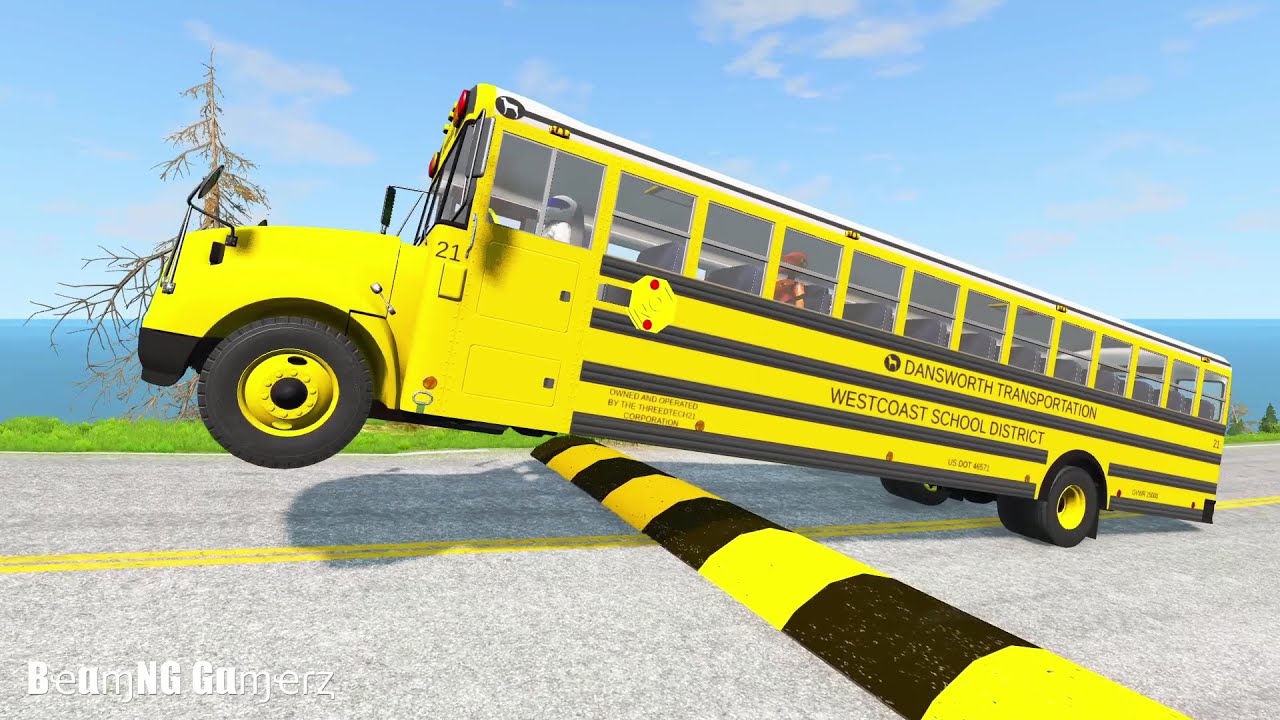 SCHOOL BUS, CITY BUS, LONG BUS Vs MASSIVE SPEED BUMPS - BeamNG.Drive ...