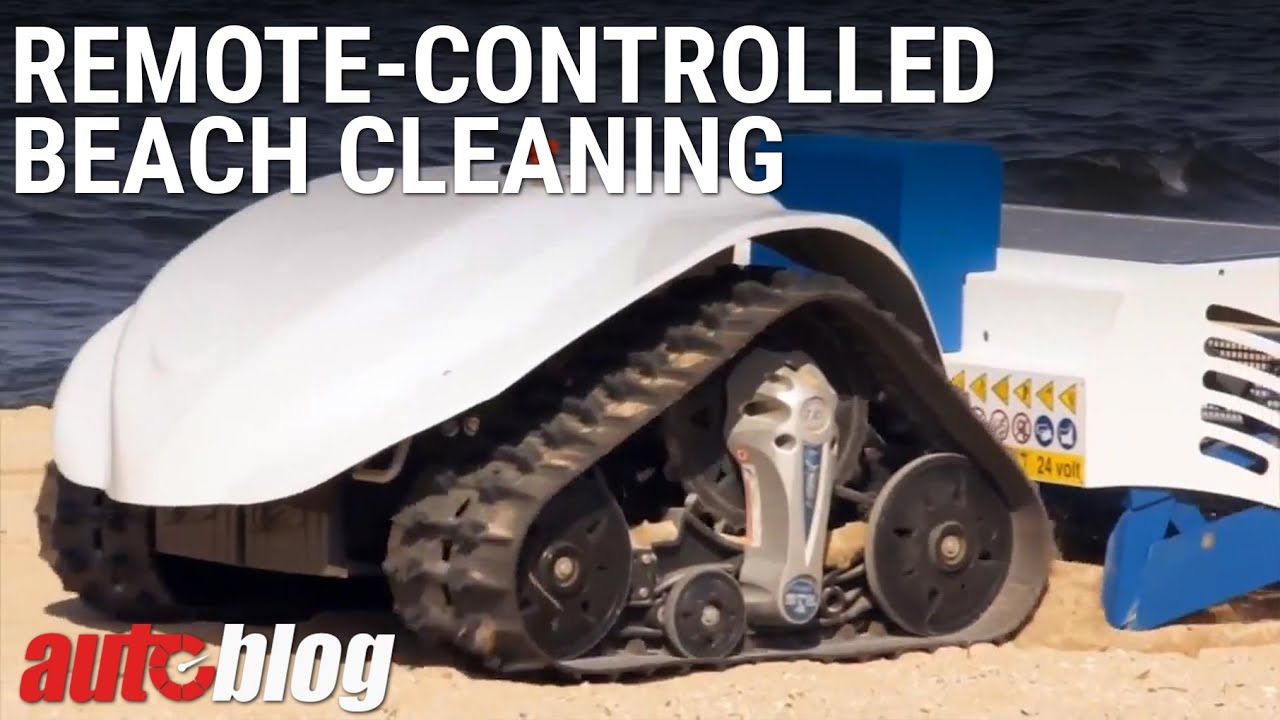 Remote-controlled beach cleaning mini tank - YouTube