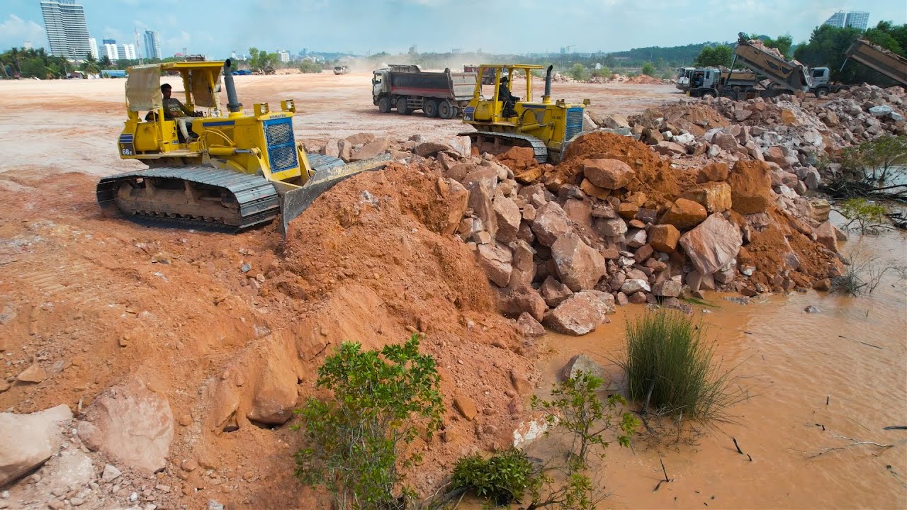 Ultimately Land Reclamation Construction Processing Bulldozer Pushing ...