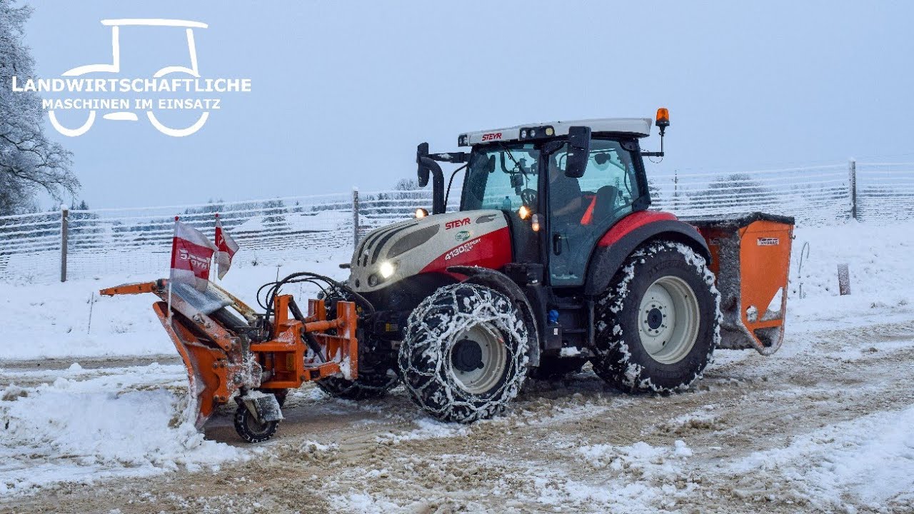Steyr Expert CVT und Hydrac Schneepflug + Streuer im Winterdienst ...