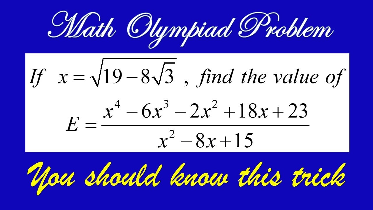 Math Olympiad Problem | learn how to find the value of expression ...