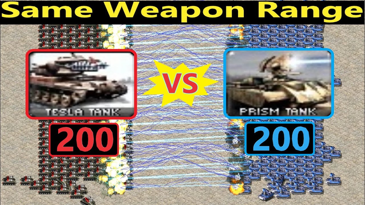 Tesla Tanks vs Prism Tanks - Same Weapon Range - Red Alert 2 - YouTube