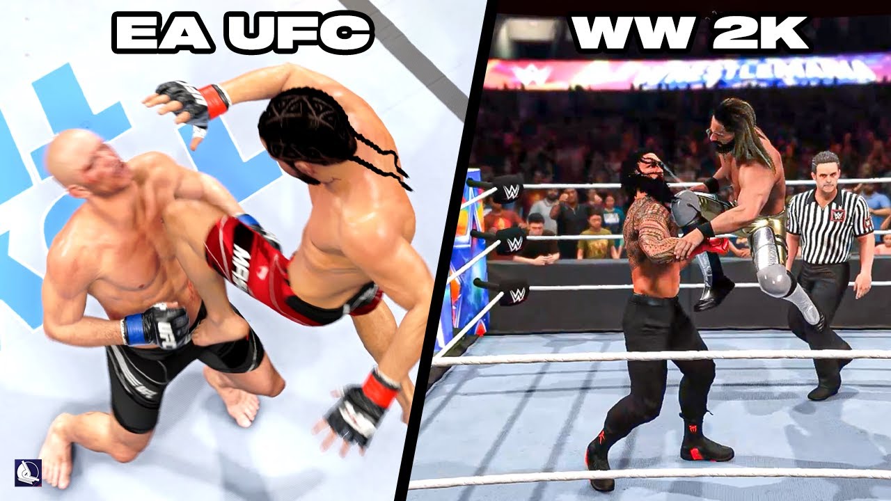11 WWE Finishers in WWE 2K vs EA Sports UFC - YouTube