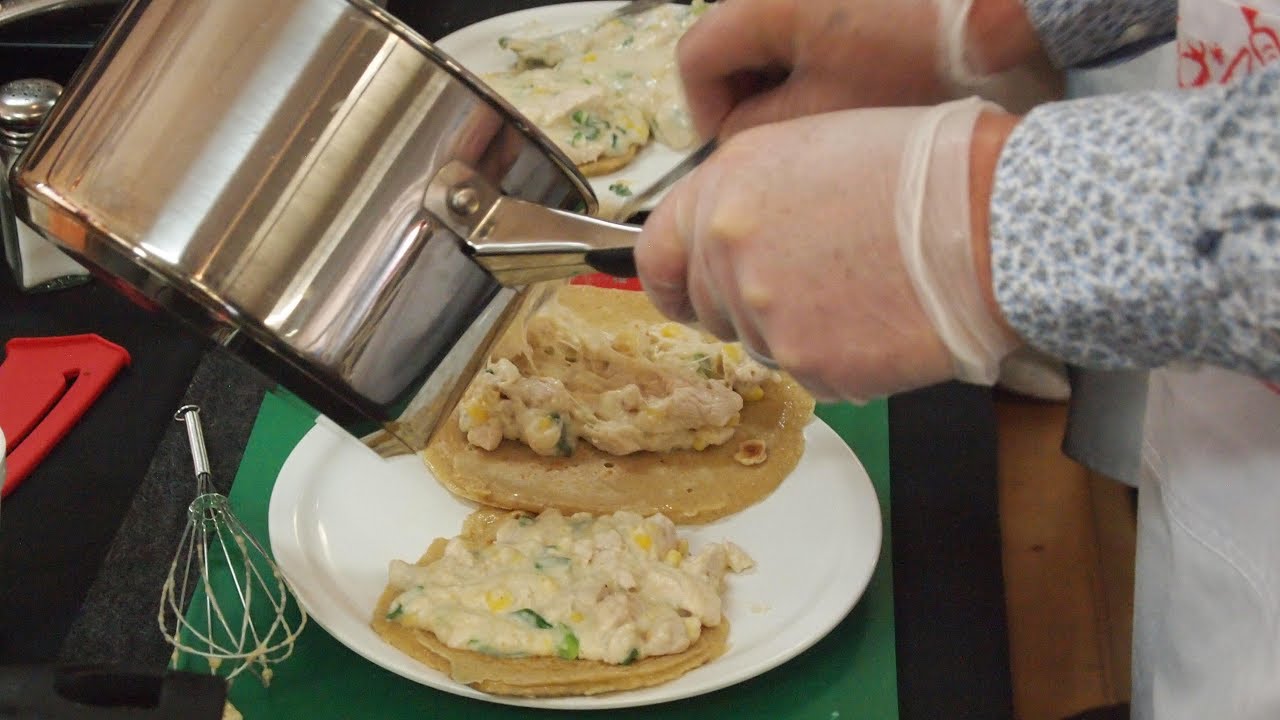 Cooking Class - Chicken with Corn and Cheese: Savoury Pancake - YouTube
