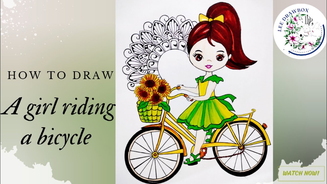 how to draw a girl riding a bicycle easy @leedrawbox - YouTube
