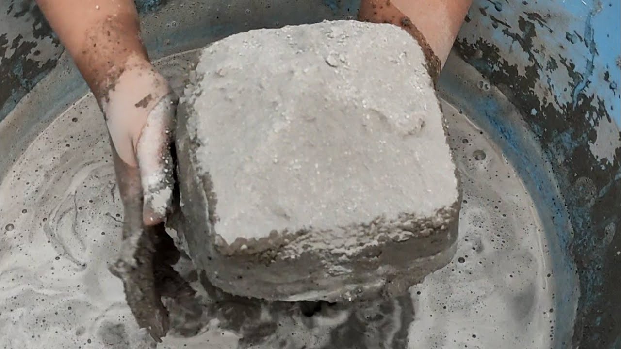 ASMR: very cruchy dusty soft reuse cement thick blocks Crumble in water ...