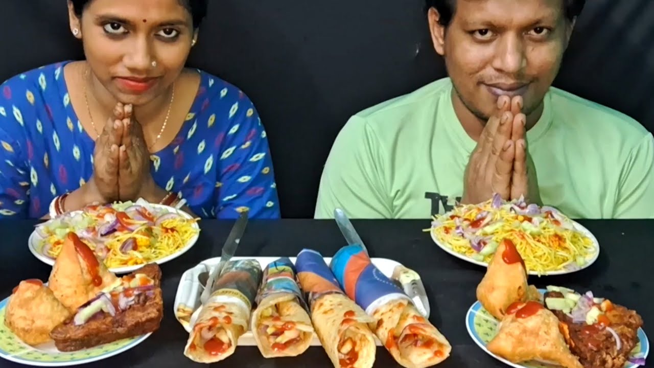 asmr eating fast food, egg roll, chow mein, samosa, paneer sandwich 🥪 ...