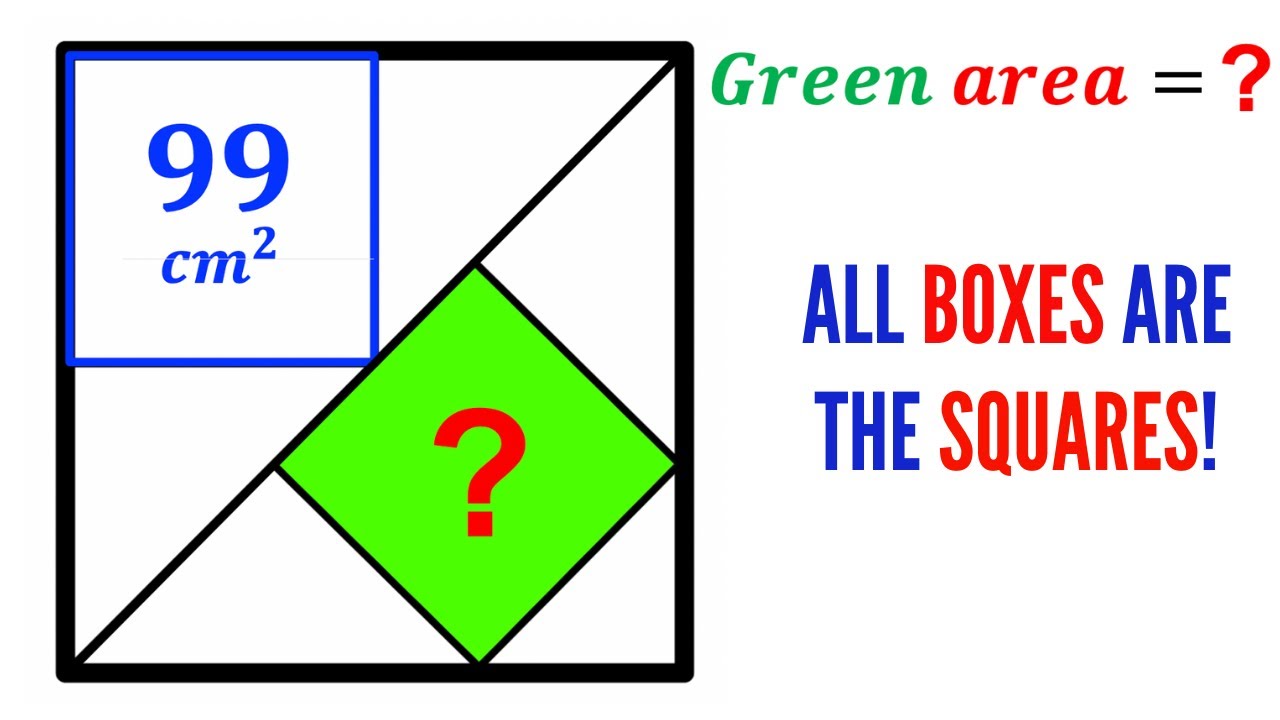Can you find area of the Green shaded square? | (Squares) | #math # ...