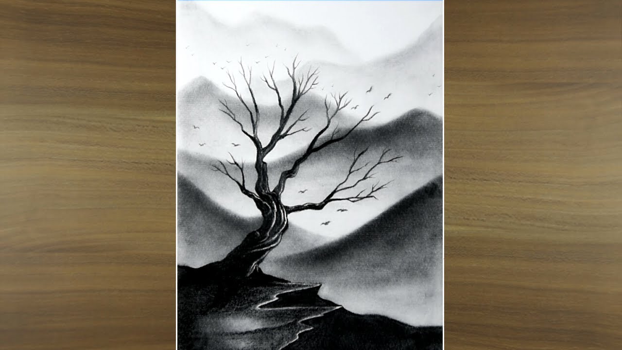 How to Draw Landscape Scenery with Pencil and Graphite Powder - YouTube