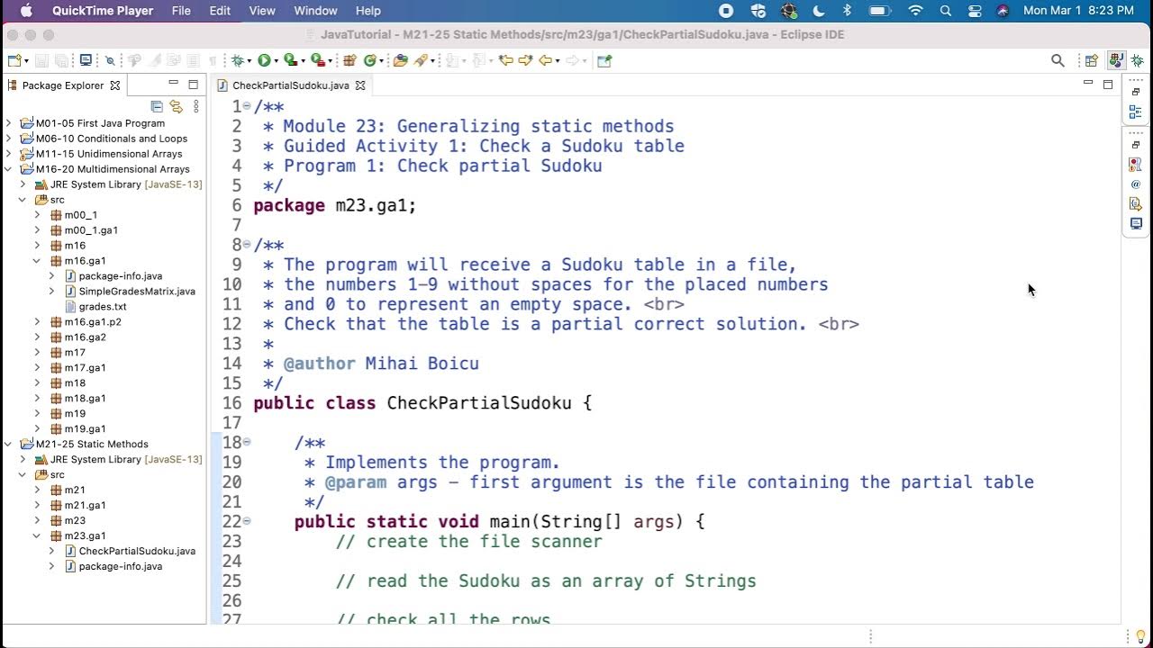 Java JEM23GA1P1a Check partial Sudoku - Steps - YouTube