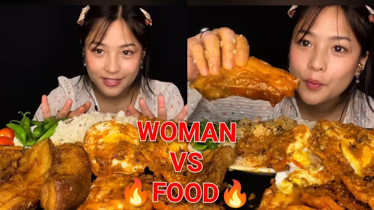 WOMAN MUKBANGER DEMOLISHED HER FOOD (PORK BELLY & FRIED EGGS)|WOMAN VS ...