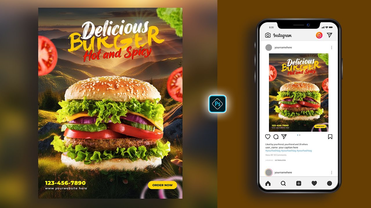 Burger Manipulation Social Media Post Banner Design in Photoshop ...