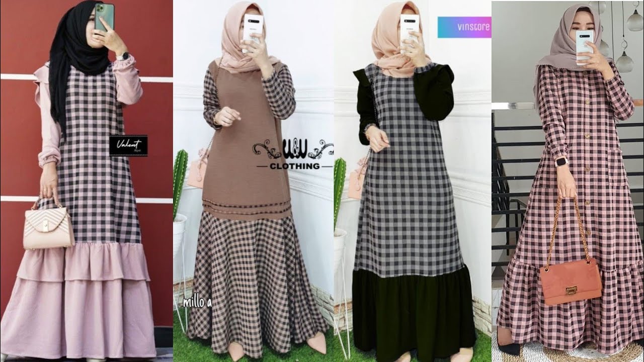 Model Gamis Motif Kotak-kotak Terbaru - YouTube