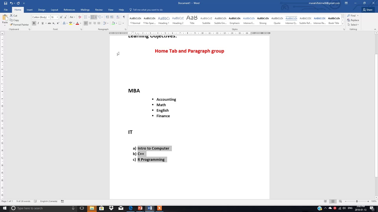 Microsoft Word Home Tab and Paragraph group in English - YouTube