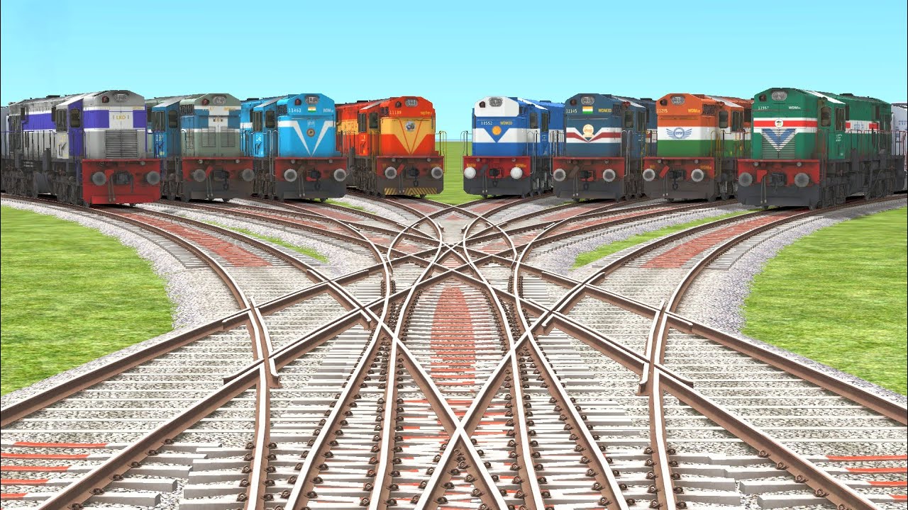 8 TRAINS RUNNING ON MULTIPLE CONNECTED RAIL TRACKS | Diesel Train ...
