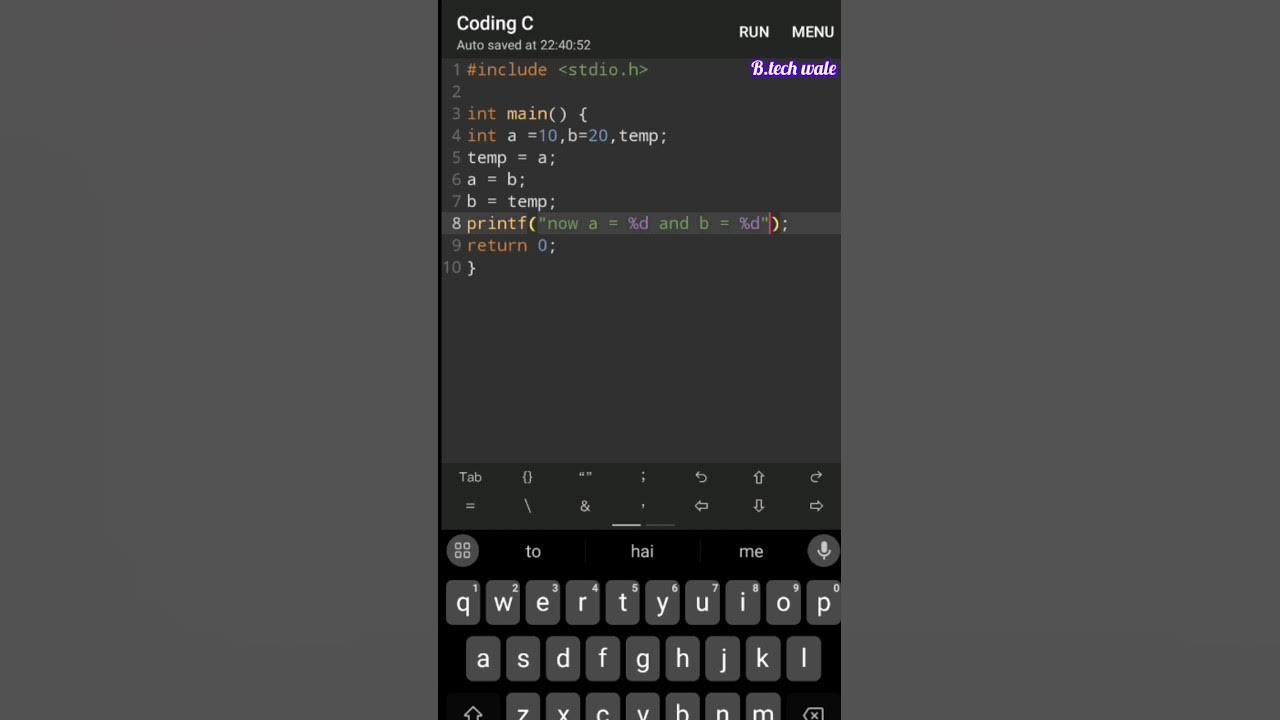 Swaping Two Numbers In C Shorts Youtubeshorts Btechwale Swapnumbers Coding Clanguage