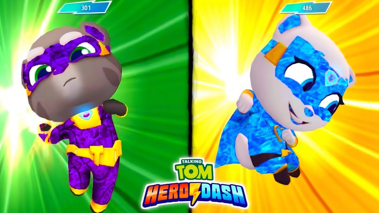 Talking Tom Hero Dash - Purple Hero Tom & Blue Hero Angela Running ...