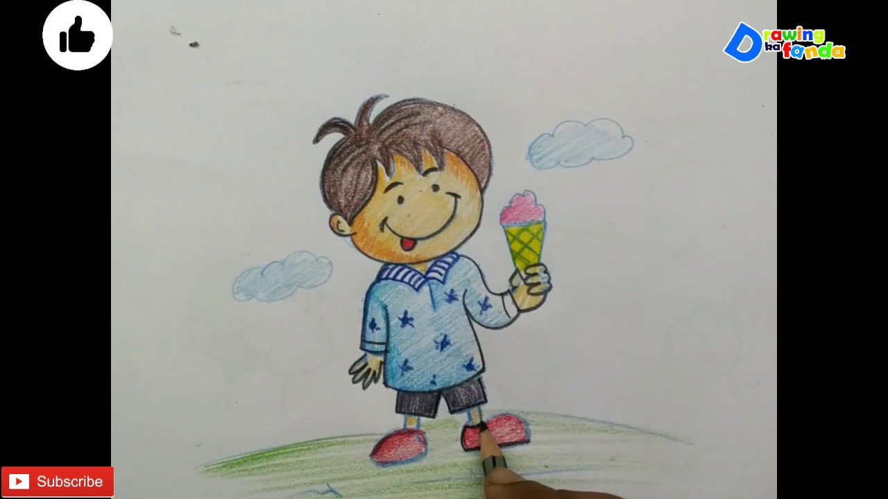 How to draw little boy with ice cream - YouTube