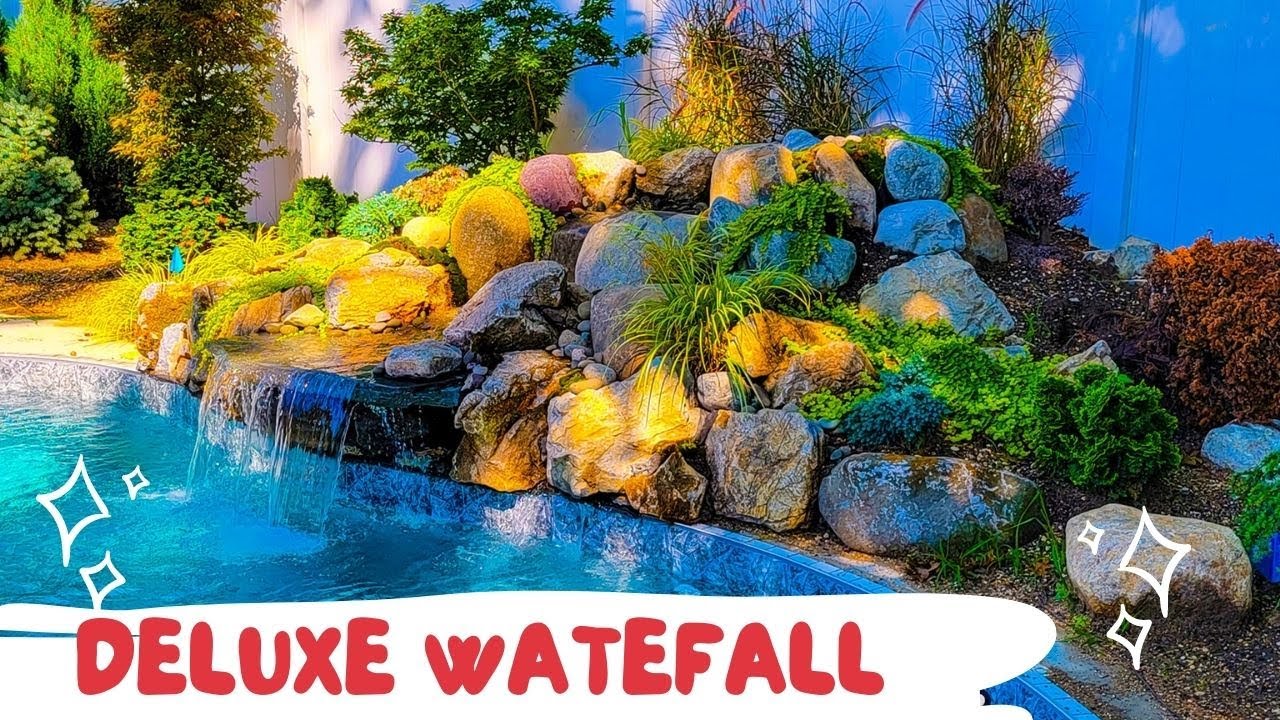 How to install a waterfall in pool | Deluxe landscape Water Feature ...