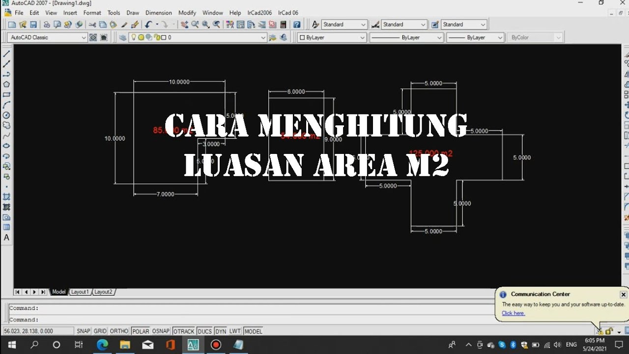 CARA MENGHITUNG LUASAN AREA M2 DI AUTOCAD - YouTube