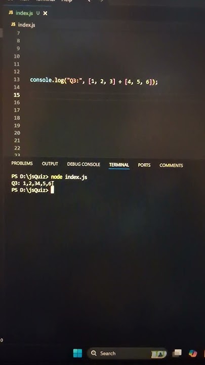 [1,2,3] + [4,5,6] = ? | Addition between two array in javascript #javascript #QuizifyCoder - YouTube