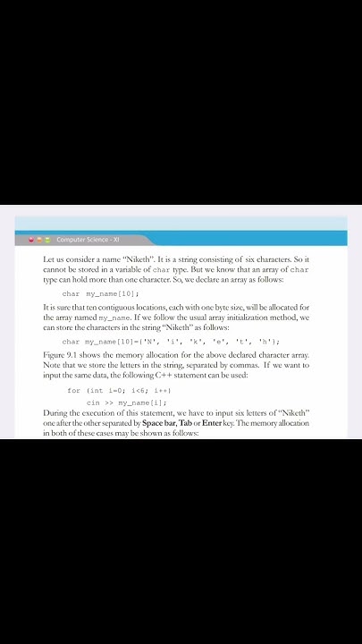 Computer science plus one chapter 9 part 1#strings #memoryallocation #inputoutput - YouTube
