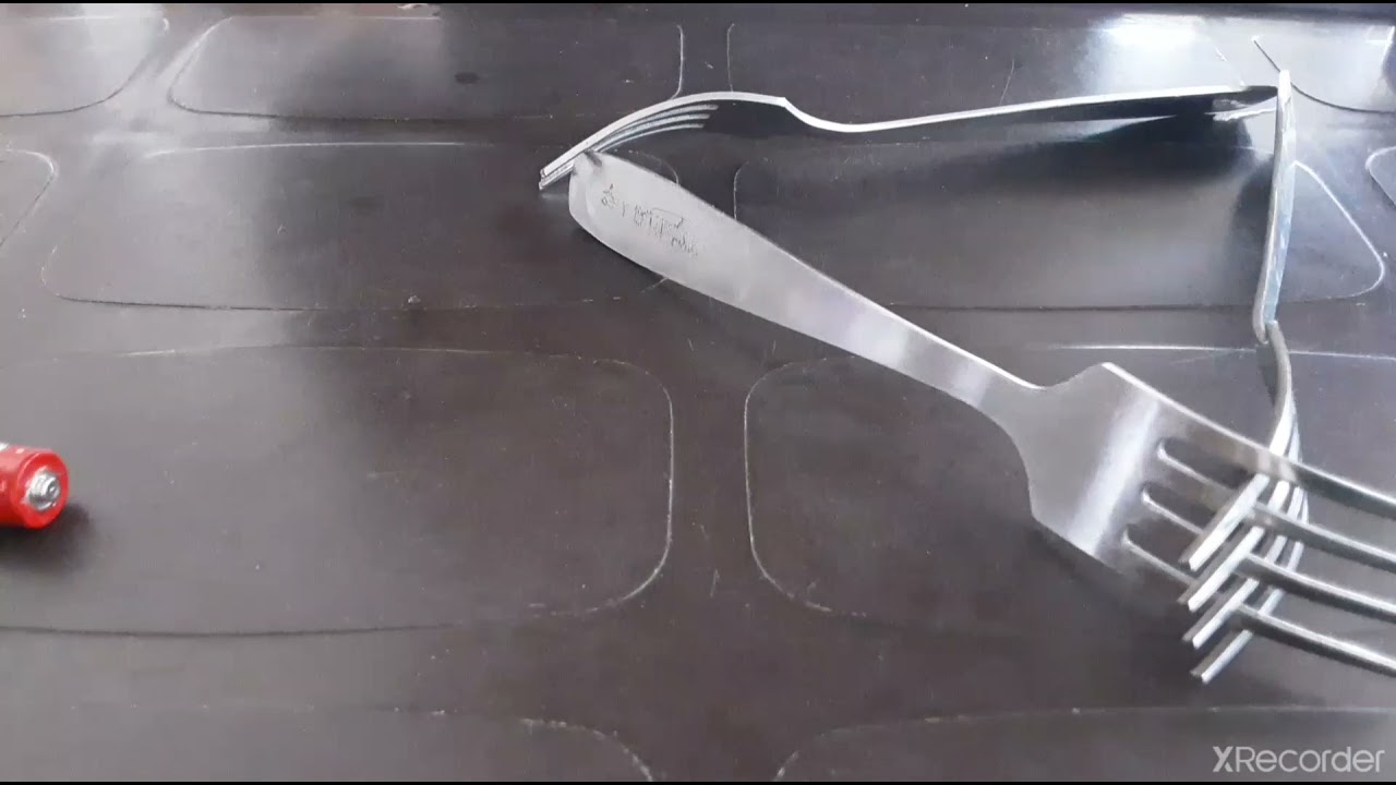 experiment with three forks and three batteries and one coin - YouTube