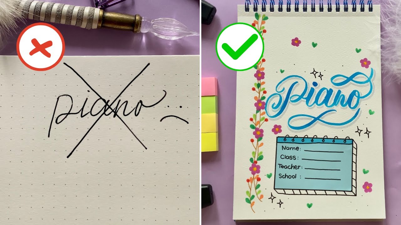 DIY Simple Assignment Front Page Design - Piano | Notebook Cover Design ...