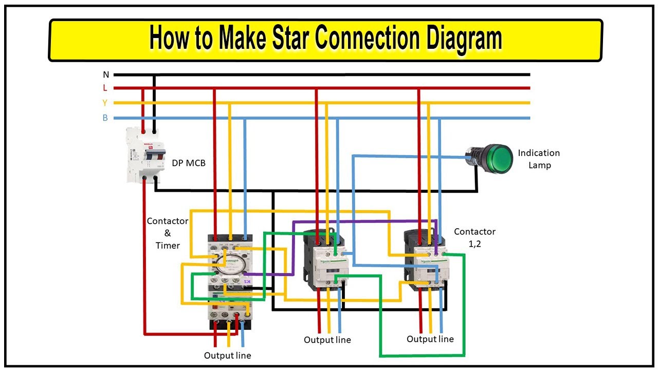 How to Make Star Connection Diagram | star and delta connection control ...