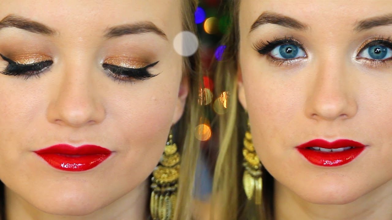Glamorous Red & Gold Christmas Makeup - YouTube