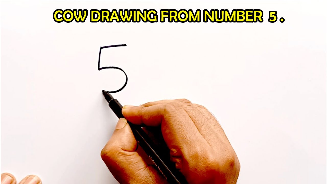 Easy Cow Drawing With Number 5. How to Draw a Cow From Number 5. Cow ...