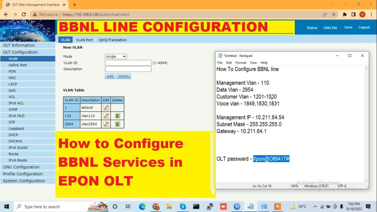 How to Configure BBNL Services in EPON OLT | BBNL Configure in EPON OLT ...
