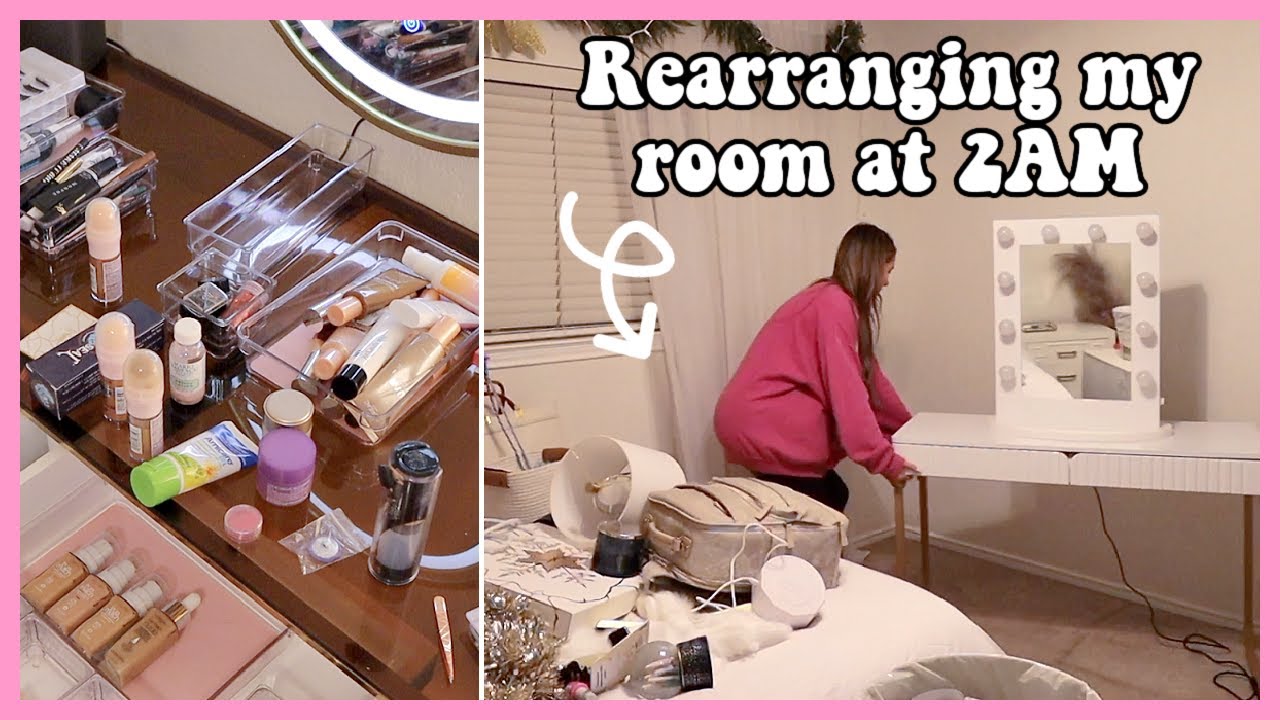 REARRANGING MY ROOM at 2AM | I got a new desk..finally - YouTube