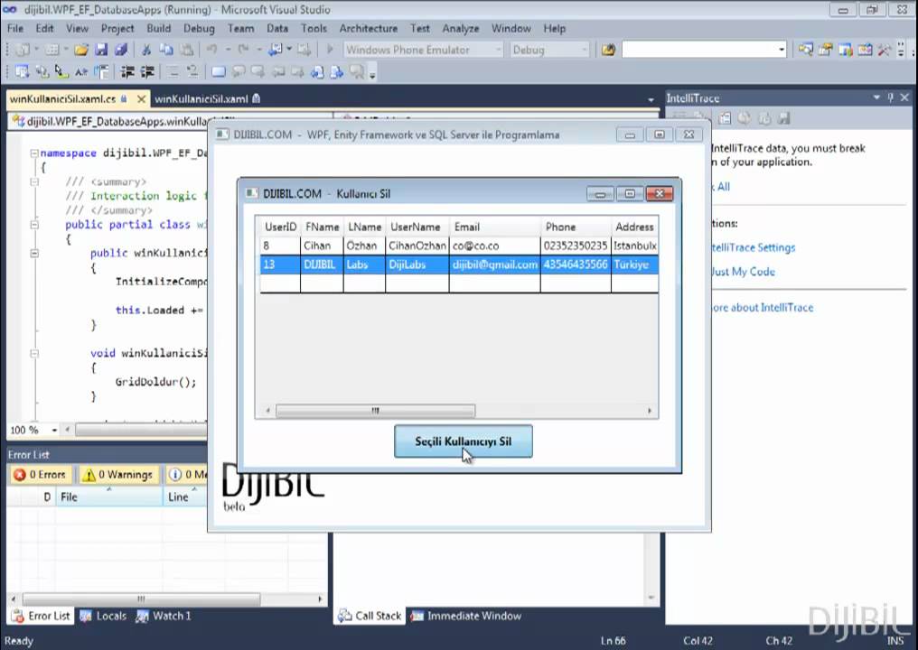 WPF ve Entity Framework Kursu - Kullanıcı Sil - YouTube