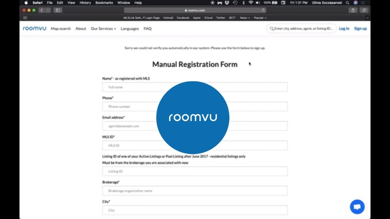 Roomvu Services - How-to Sign Up Manually - YouTube