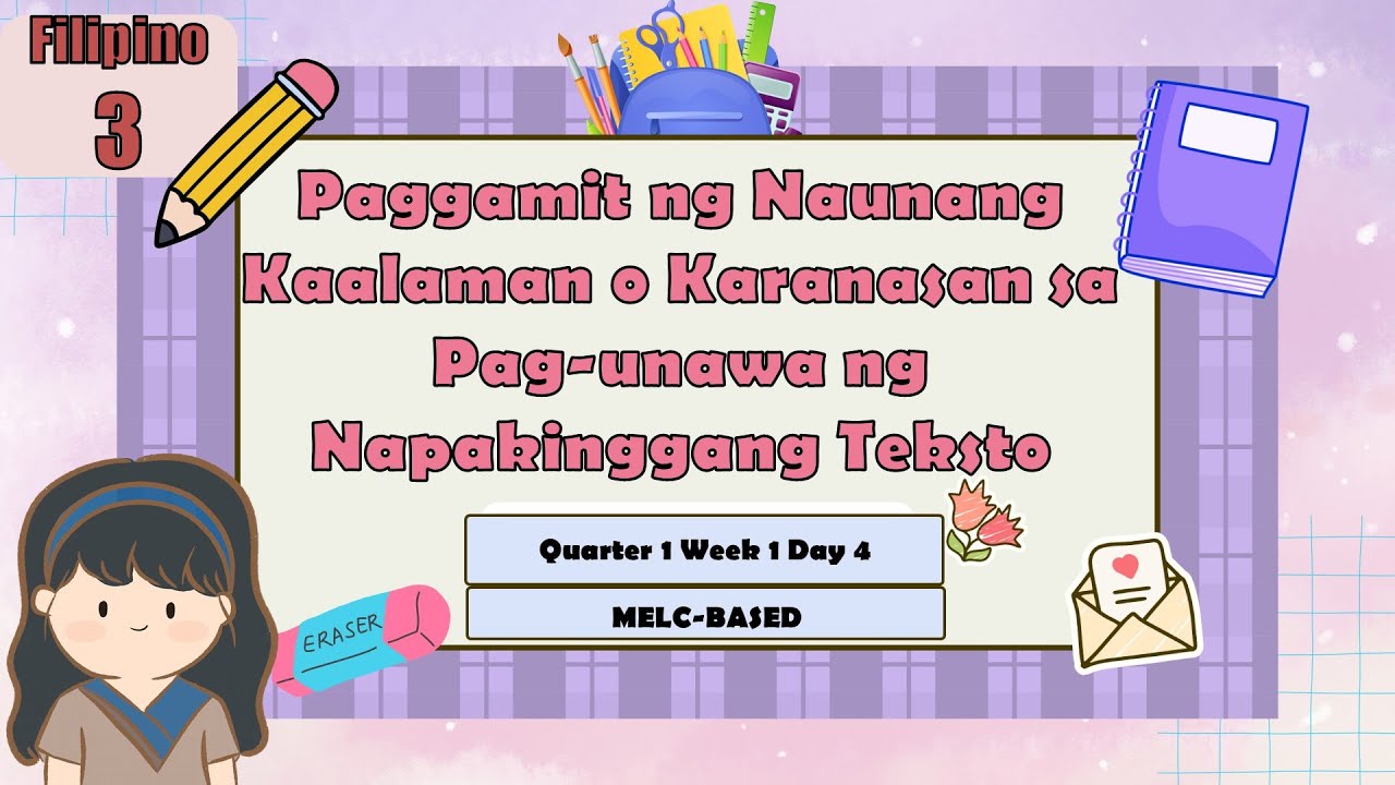Q1 Week 1 Day 4 FILIPINO 3 Paggamit ng Naunang Karanasan sa Pag unawa ...