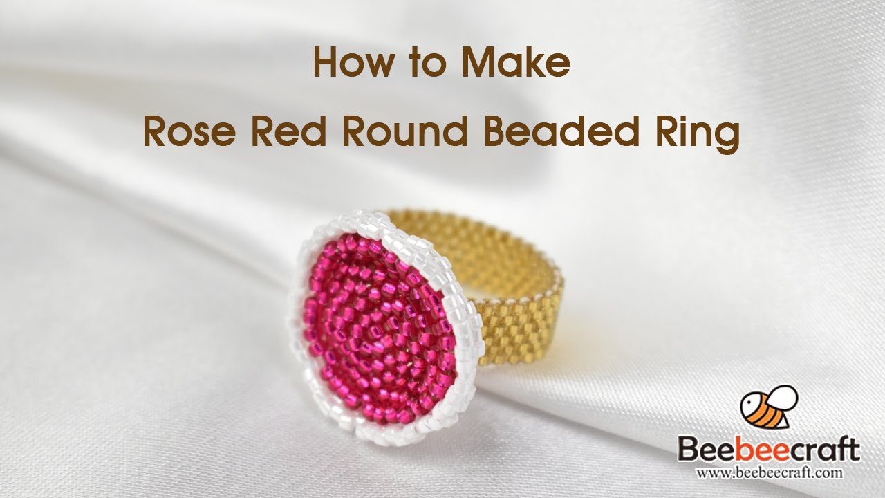 How to Make Rose Red Round Beaded Ring - YouTube