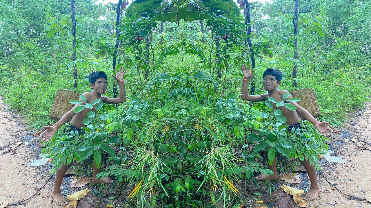 Primitive life-Jungle man pick wild fruit to eat very delicious - YouTube