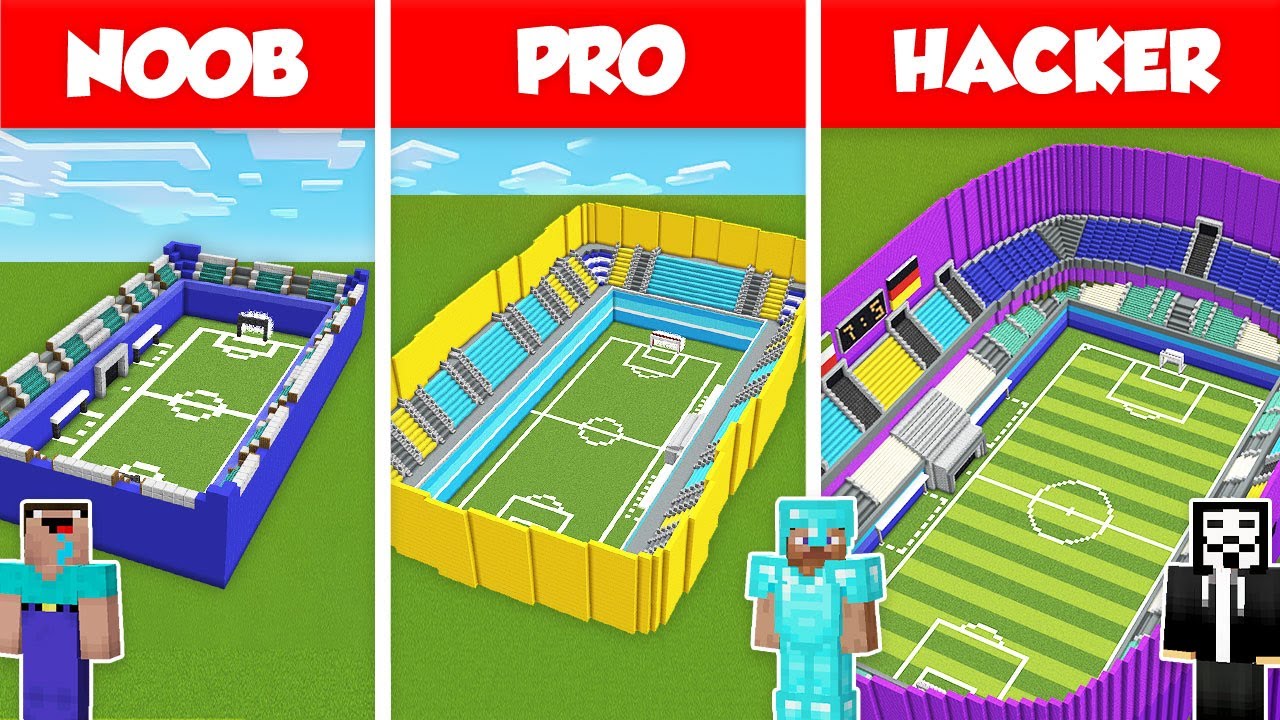FOOTBALL STADIUM ARENA HOUSE BUILD CHALLENGE - NOOB vs PRO vs HACKER ...