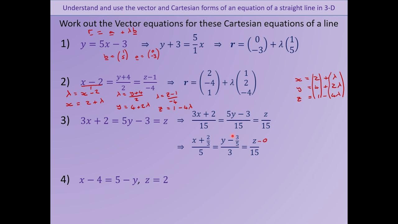 VO Week 20 4 Vector and Cartesian equation of a line in 3D - YouTube