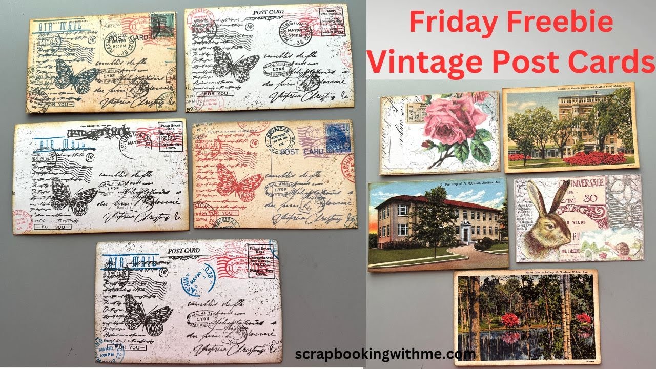 FRIDAY FREEBIE ~ MAKING VINTAGE POST CARDS ~ STAMPING - YouTube