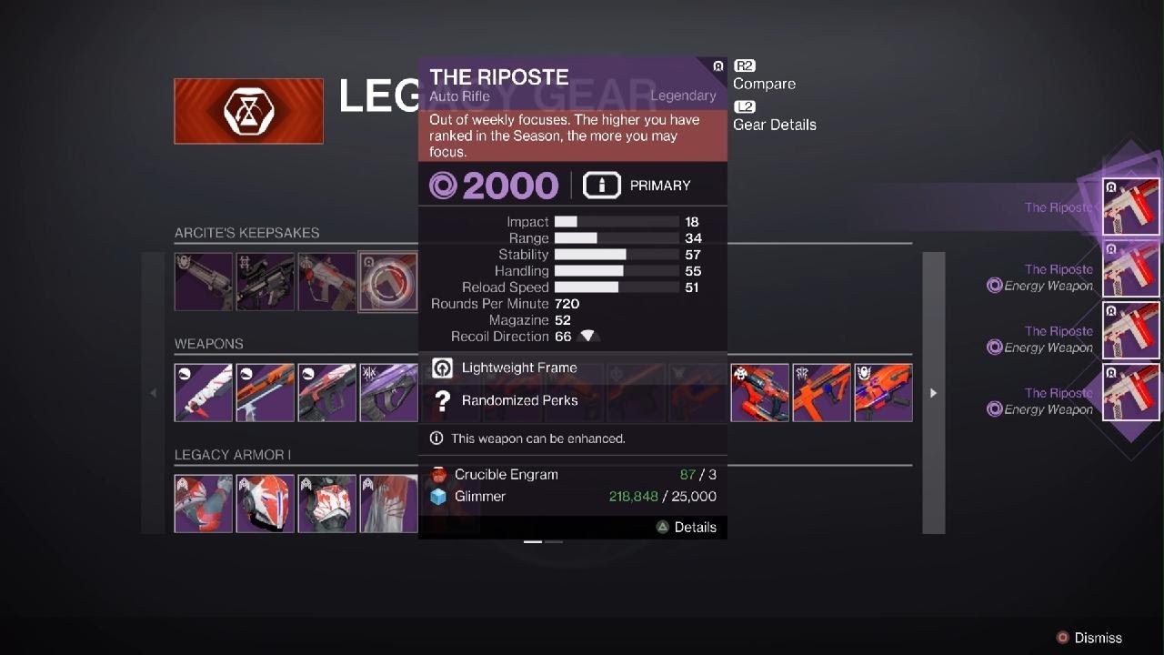 Destiny 2 focusing 4 more riposte engrams for god roll - YouTube