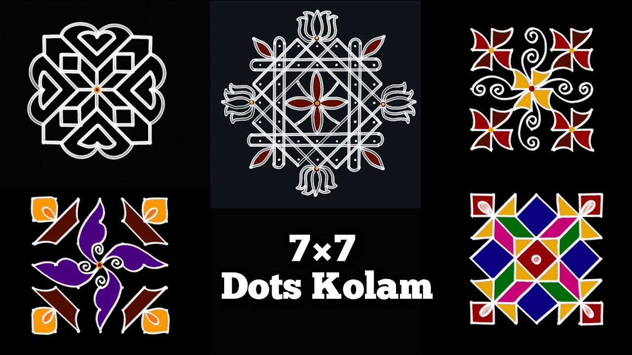 5 different 7×7 dots kolam| easy and simple kolam designs for beginners ...