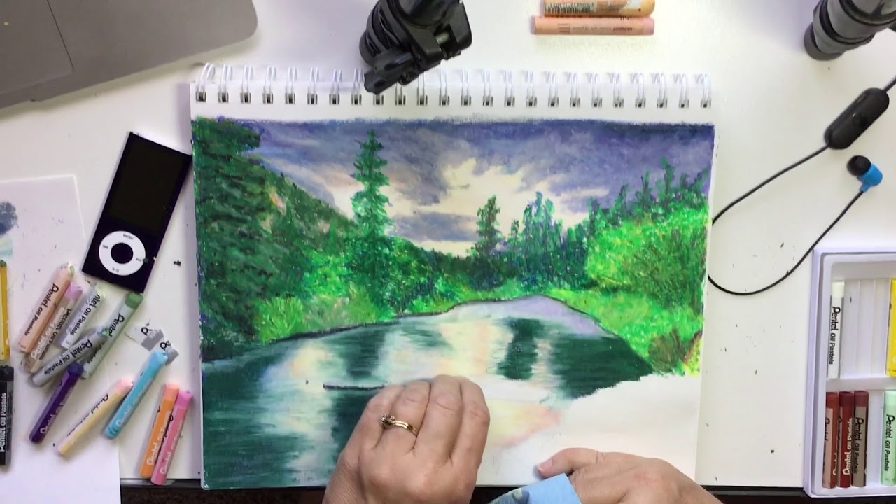 Oil pastel Rocks and grass - YouTube
