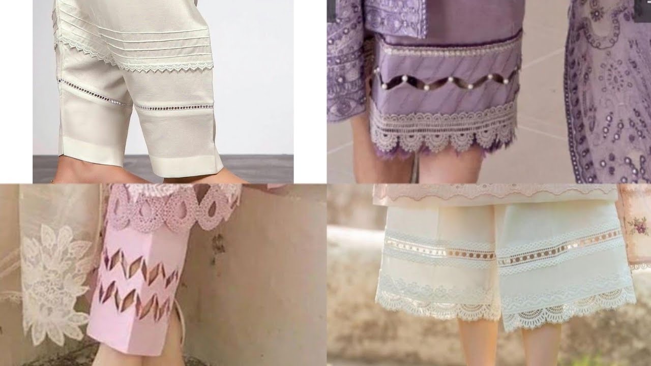 Latest Lawn cotton trouser design for Eid 2024/ laces trouser designs ...