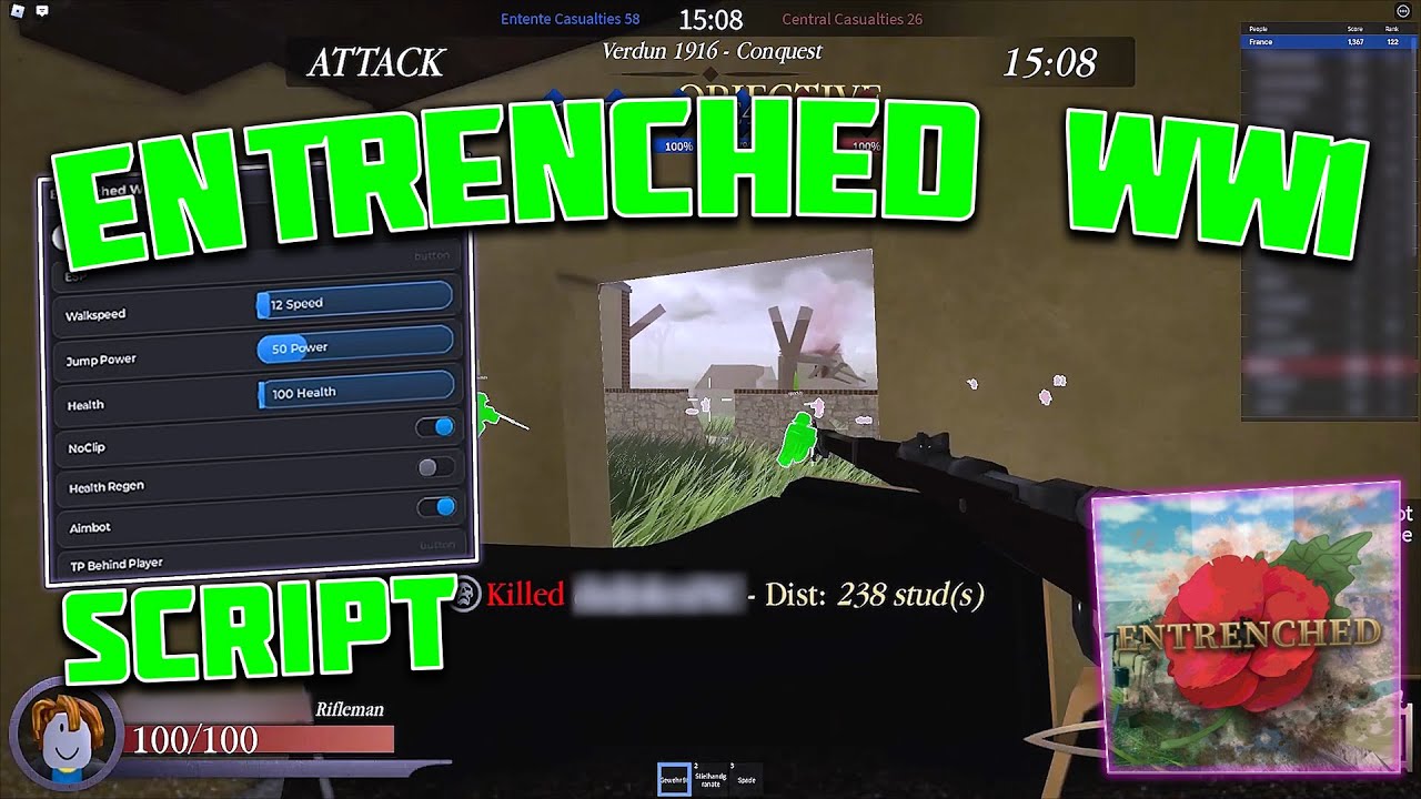 Roblox ENTRENCHED WW1 Script / Hack - (Silent aim, Esp, Hitbox, Noclip ...