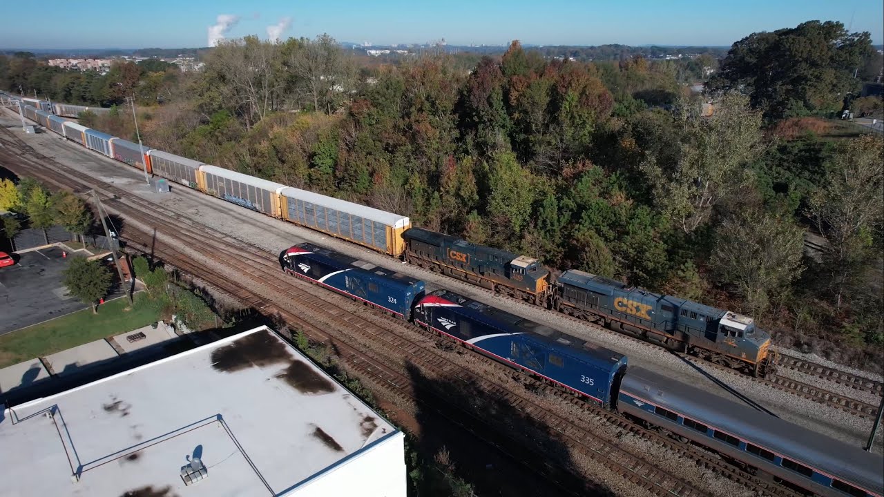A CSX Freight at Pine, a BNSF Coal Train, Amtrak 19 and an NS Combo ...