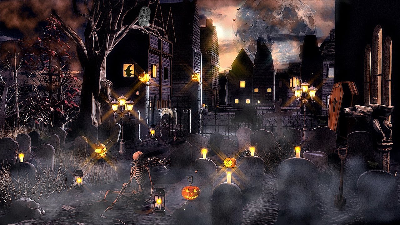 Old Spooky Graveyard in a Halloween Town Ambience ASMR 🦇 Church Bells ...